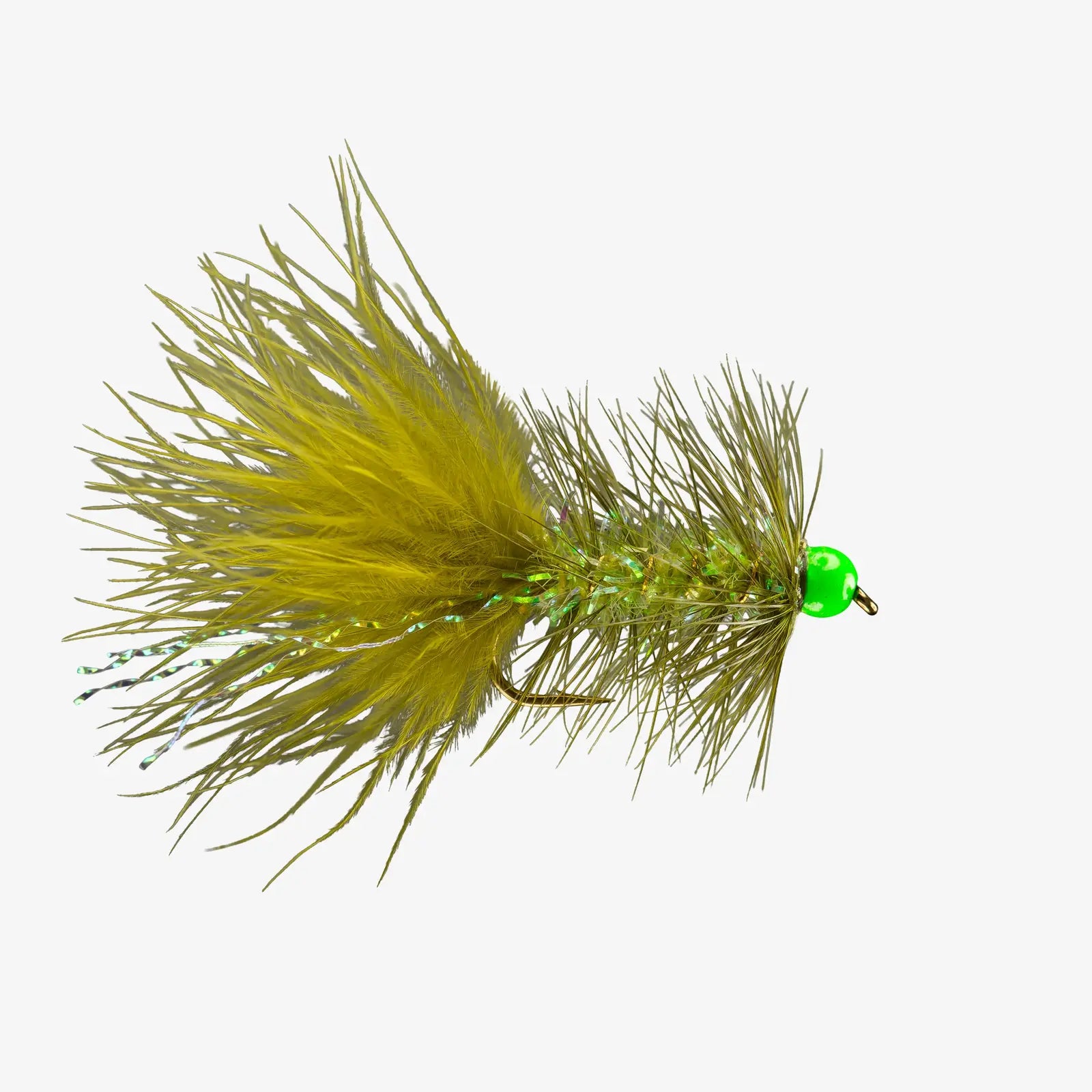 Hot Head Krystal bugger TB Olive/Hot Chartreuse – Mouche Expert